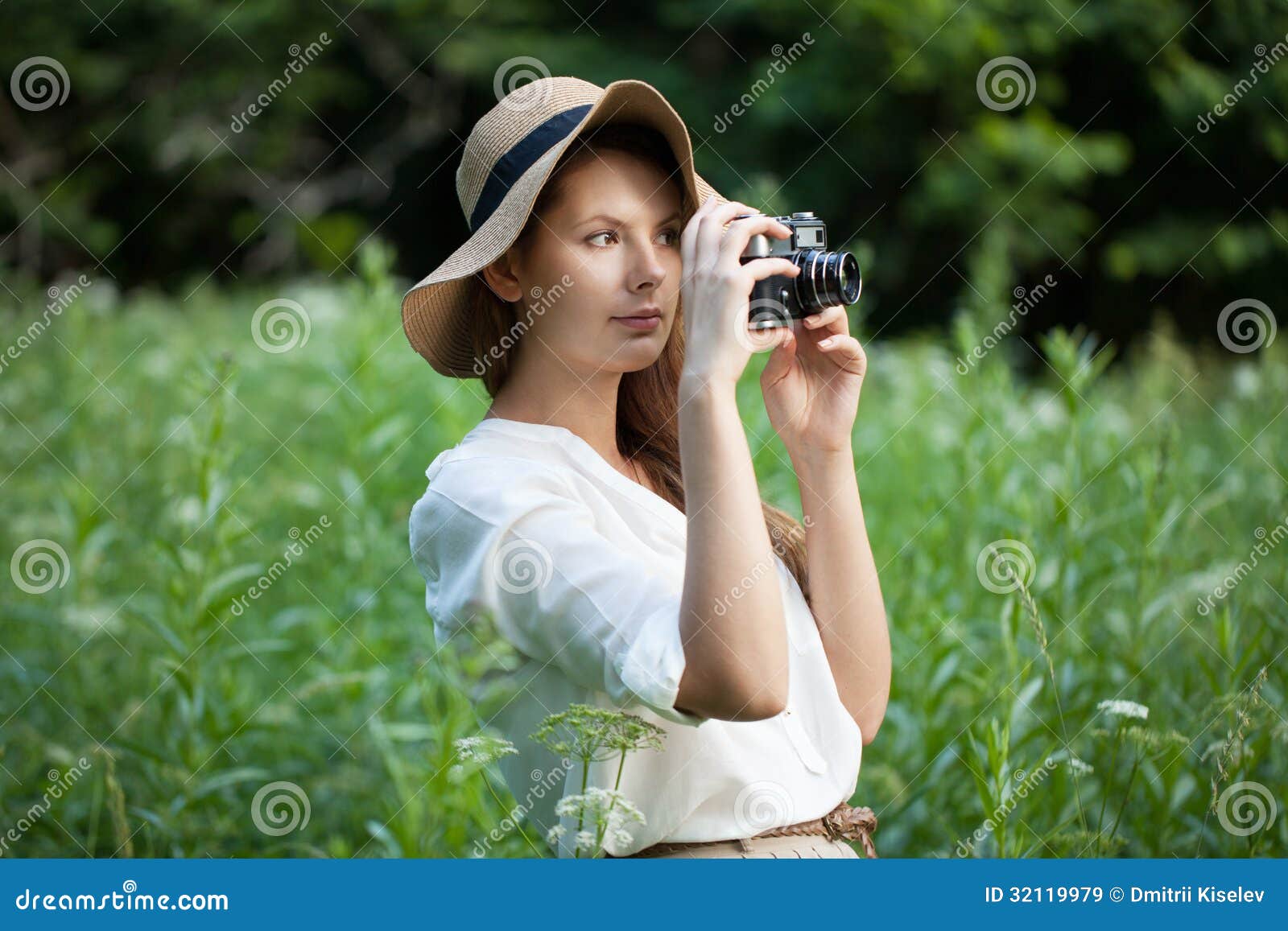 Woman with a Camera in Hand Stock Image - Image of cute, photograph ...