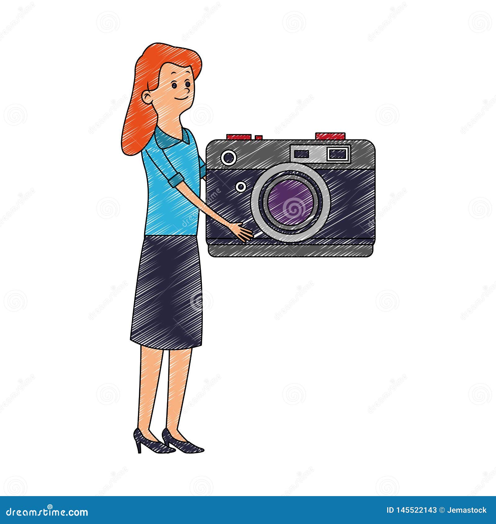Woman with camera scribble stock vector. Illustration of relation ...