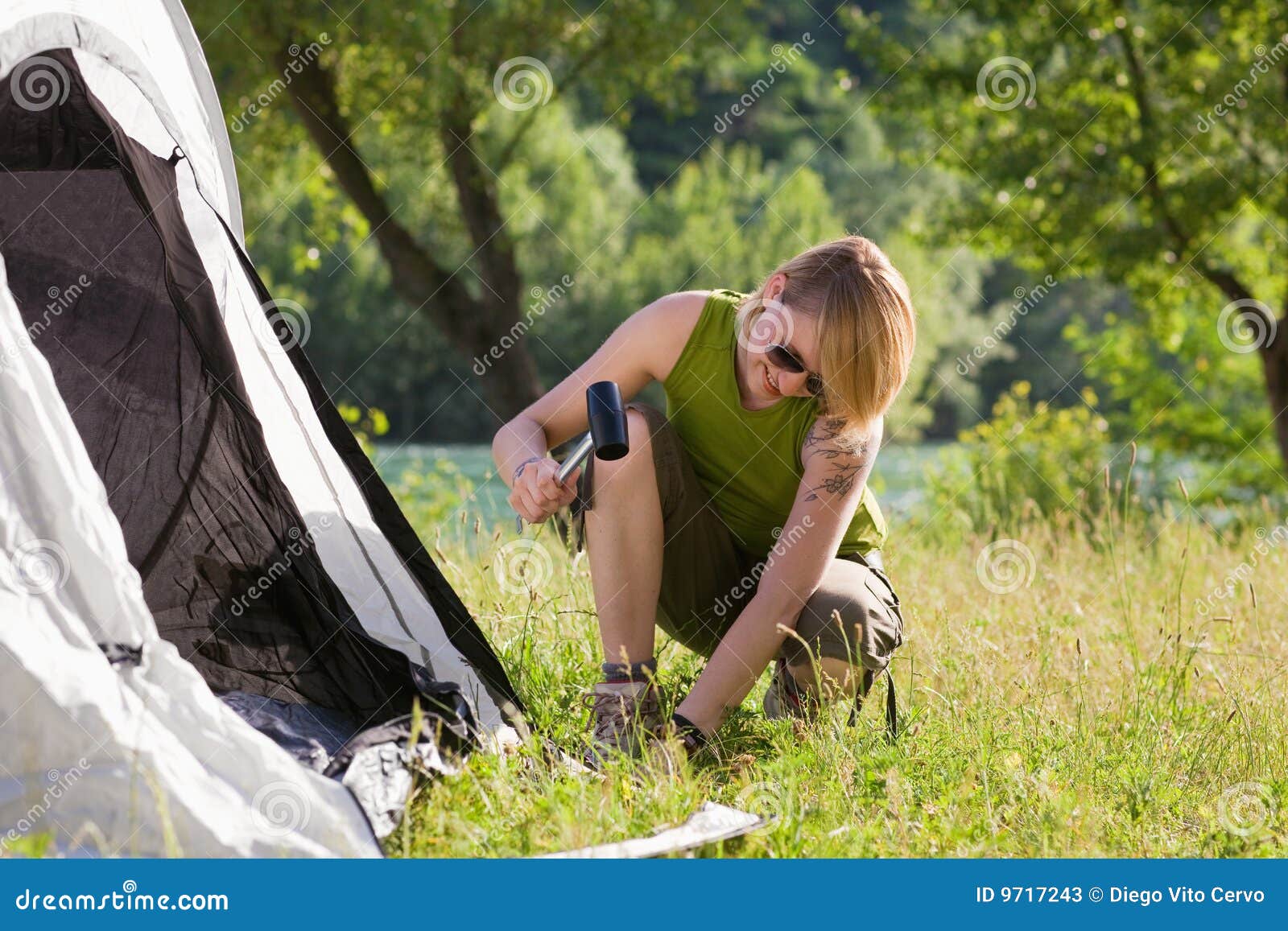 Woman camping stock image. Image of caucasian, bent, enjoyment - 9717243