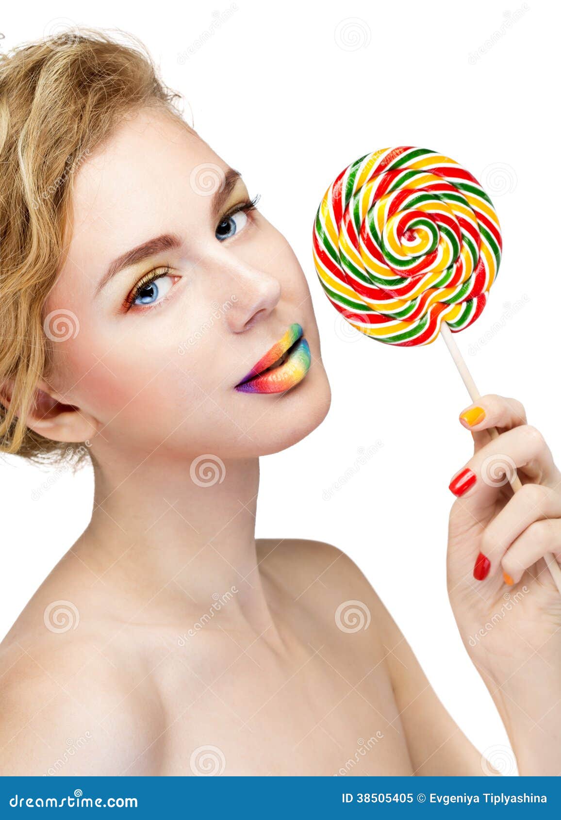 Woman with candy stock image. Image of mouth, rainbow - 38505405