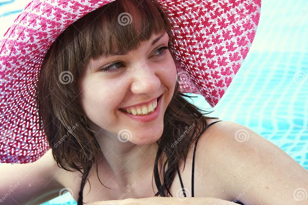 Woman is by a Canicular Day in a Pool Stock Photo - Image of young ...