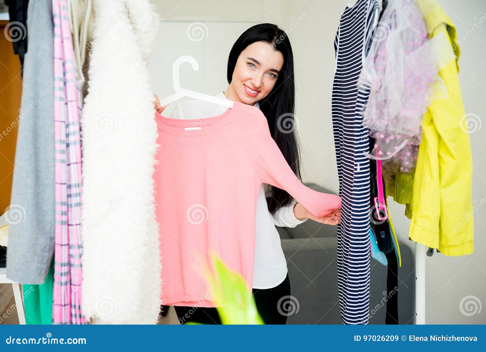 Woman Cannot Decide What To Wear Stock Image - Image of changing ...