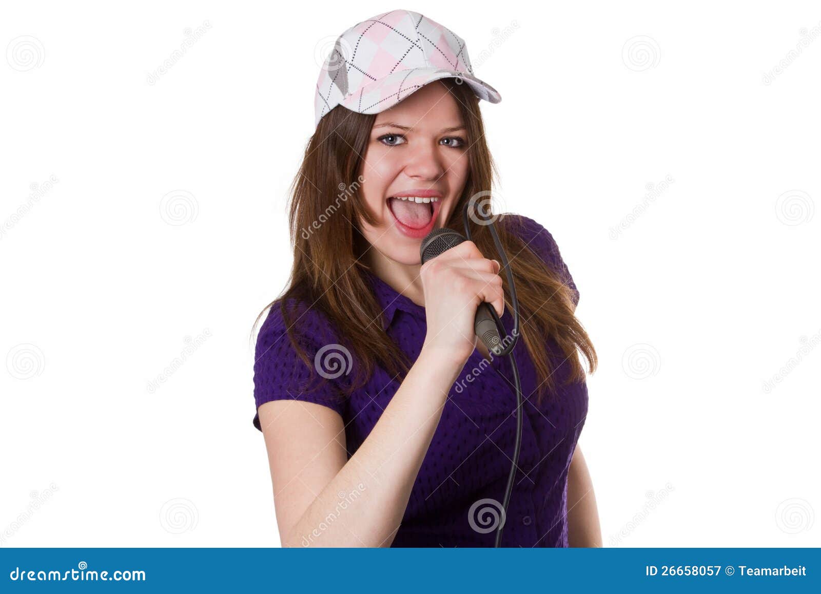 Woman with cap singing stock image. Image of caucasian - 26658057