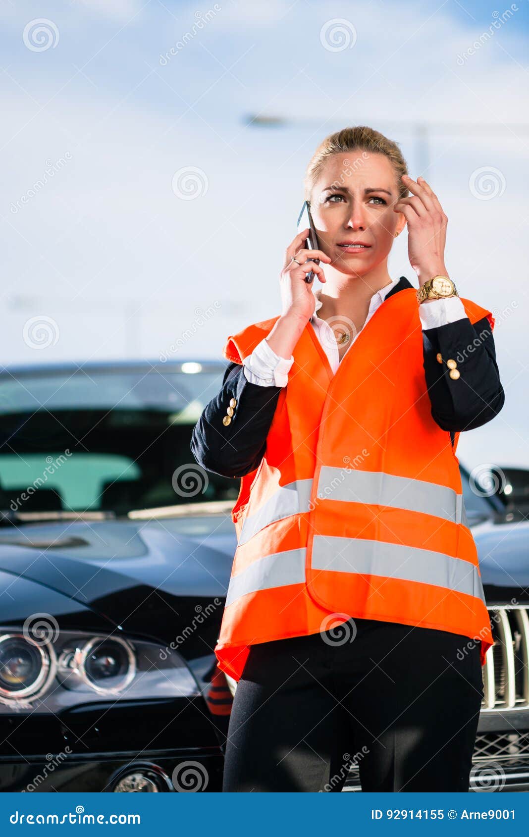Woman with Car Breakdown Calling Towing Company Stock Image - Image of ...