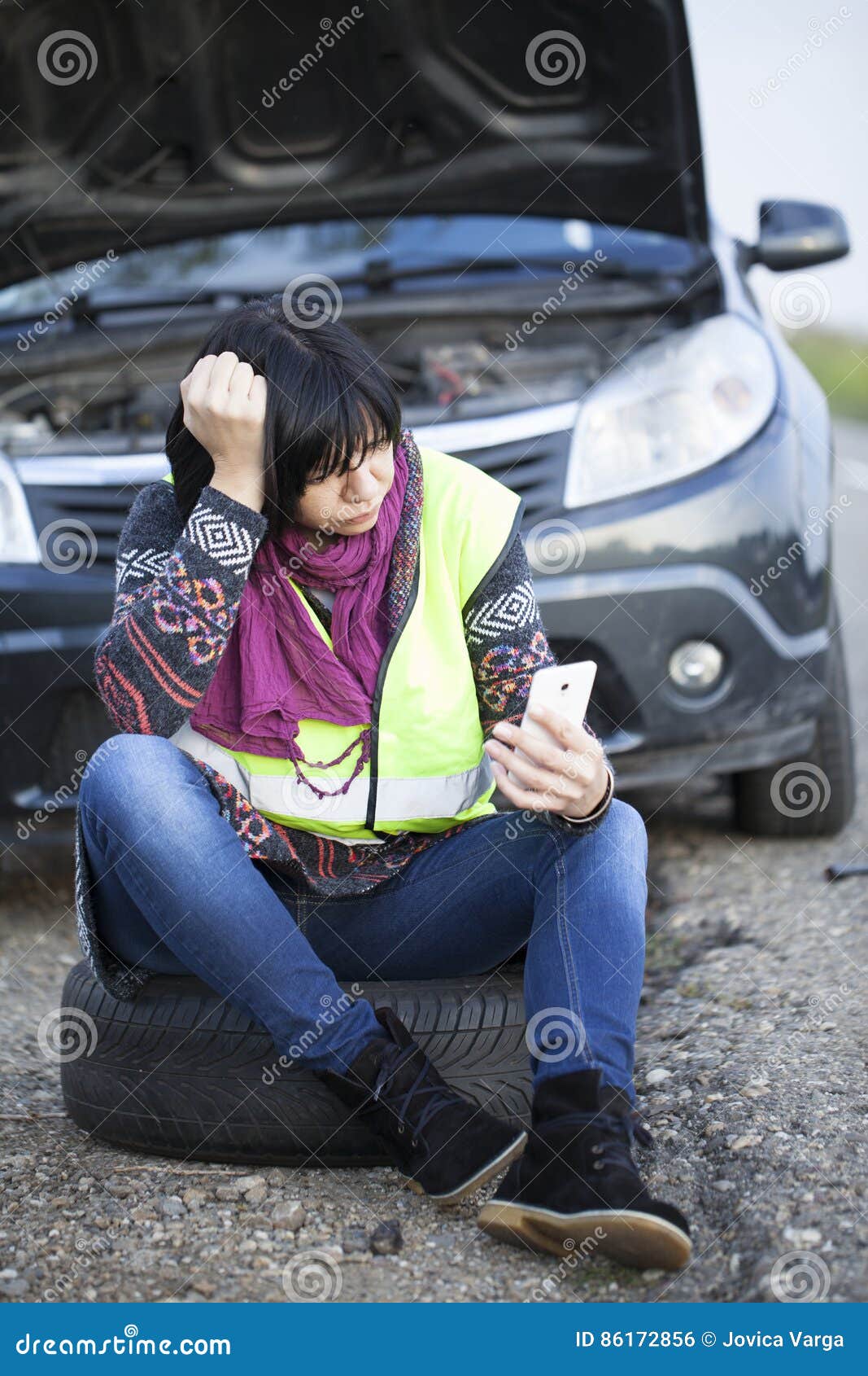 Woman Car Broke Down on the Empty Road Stock Photo - Image of adventure ...