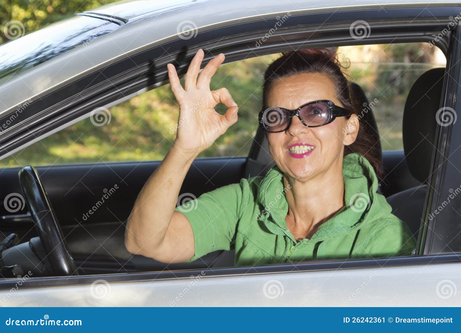 Woman in the Car Indicating Ok Sign Stock Image - Image of gesture ...