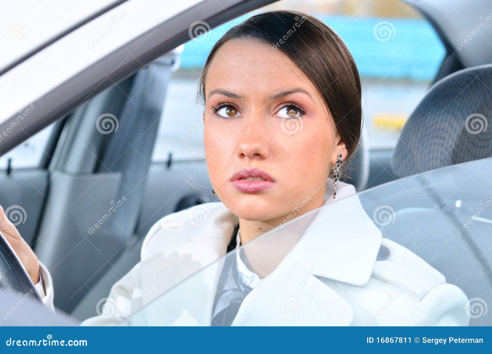 Woman in a Car is Looking Upwards Stock Image - Image of beauty, driver ...