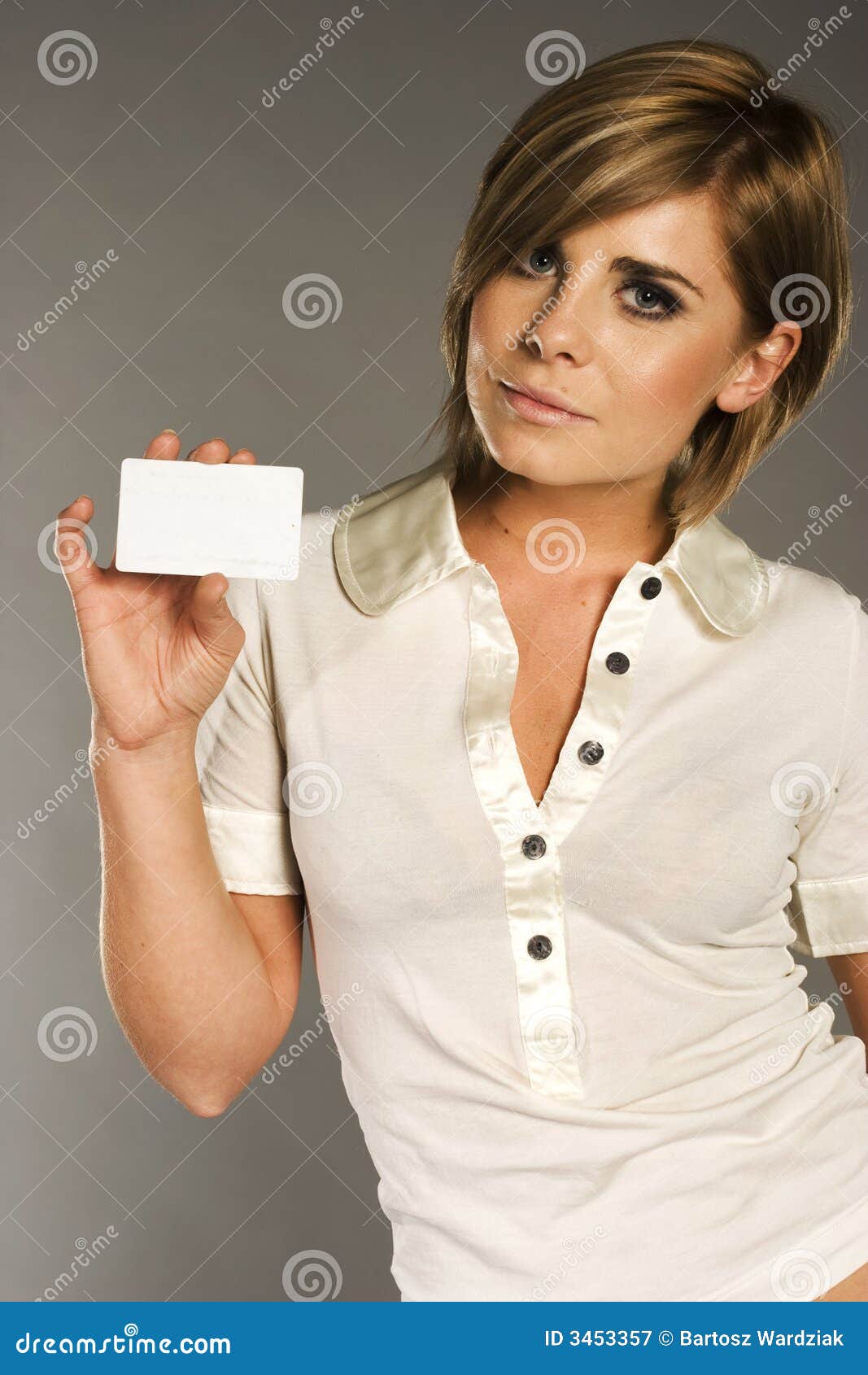 Woman with card stock image. Image of blonde, girl, eyes - 3453357