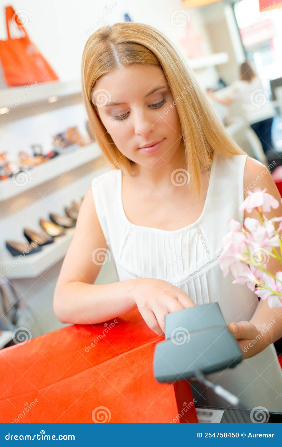 Woman with card payment stock photo. Image of finance - 254758450
