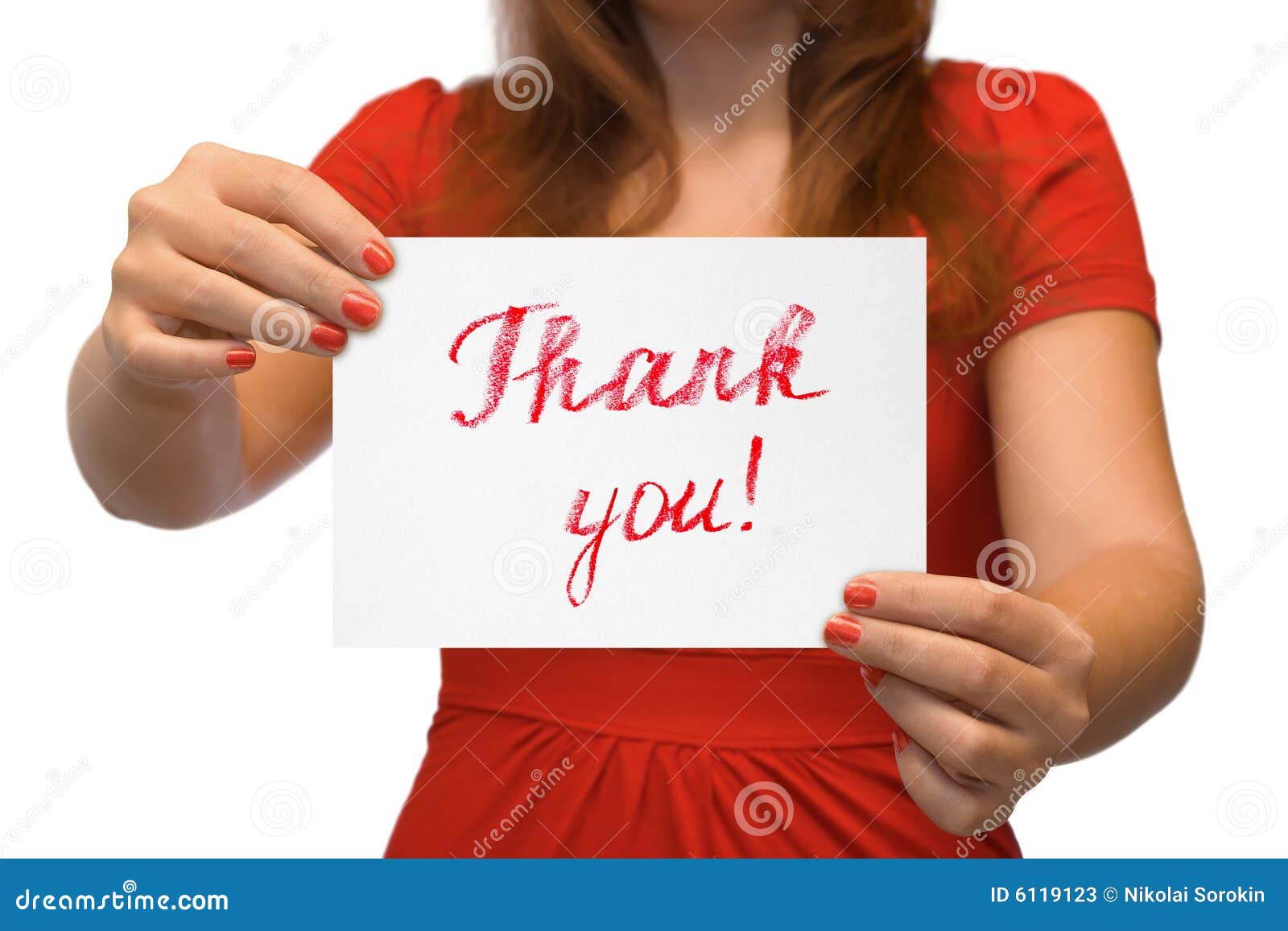 Woman with card Thank You stock image. Image of communication - 6119123