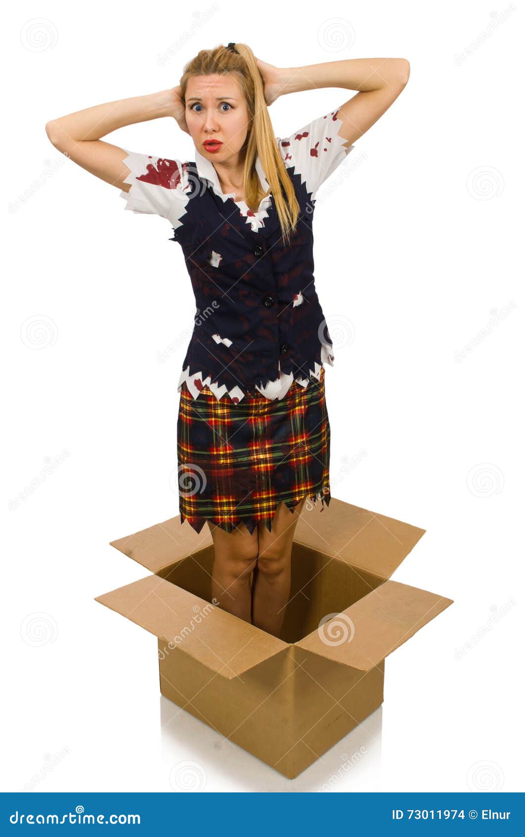 The Woman with Cardboard Box Isolated on White Stock Photo - Image of ...