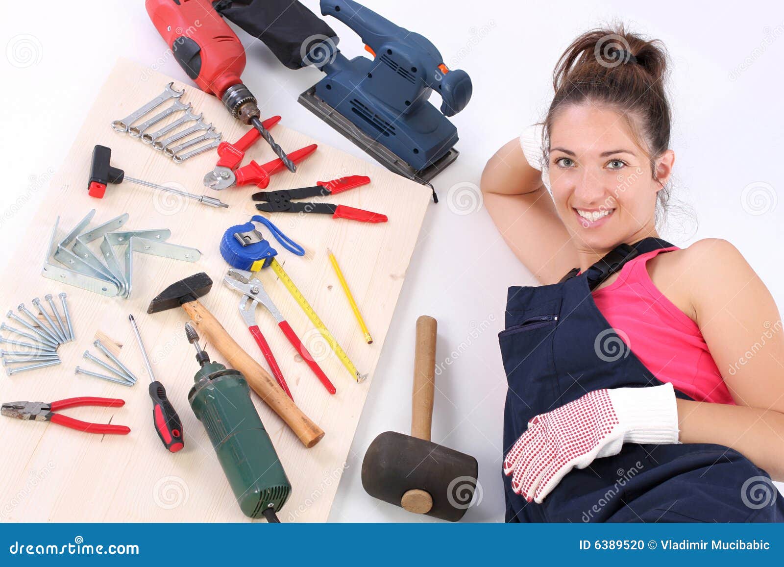 Woman Carpenter with Work Tools Stock Photo - Image of auger, mill: 6389520