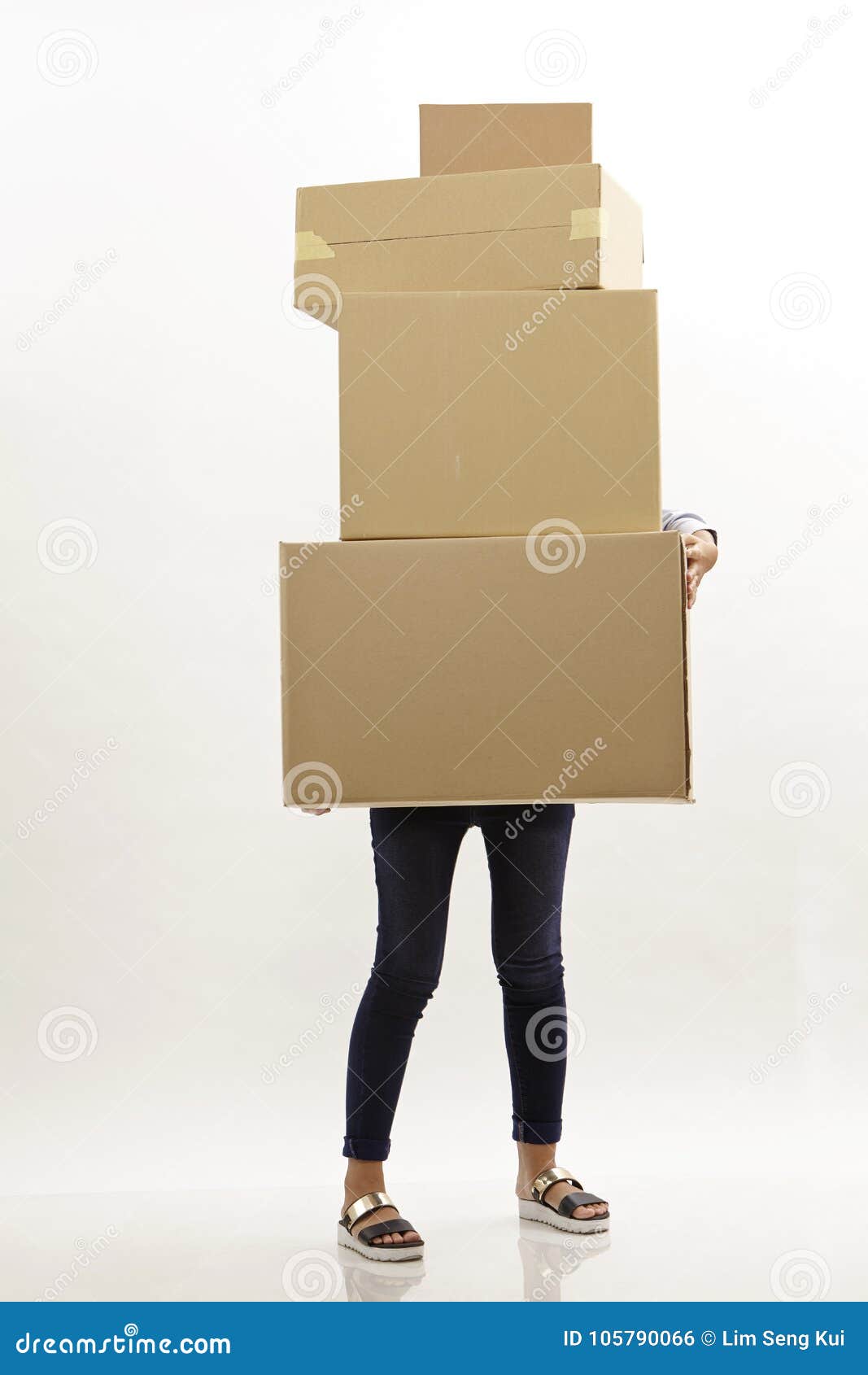 Woman behind boxes stock photo. Image of hide, shipment - 105790066