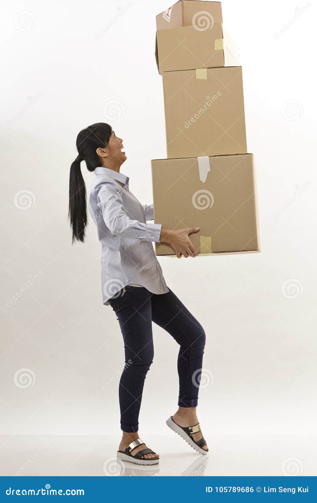 Woman carry boxes stock photo. Image of holding, service - 105789686