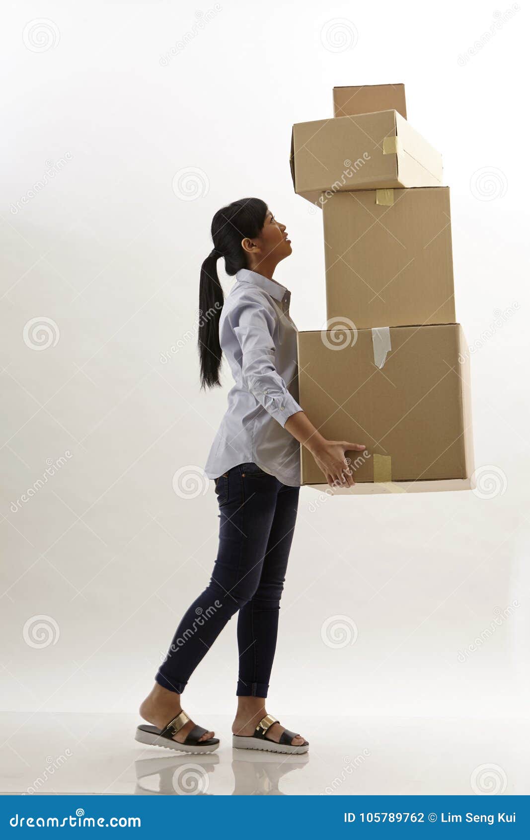 Woman carry boxes stock photo. Image of shipping, home - 105789762