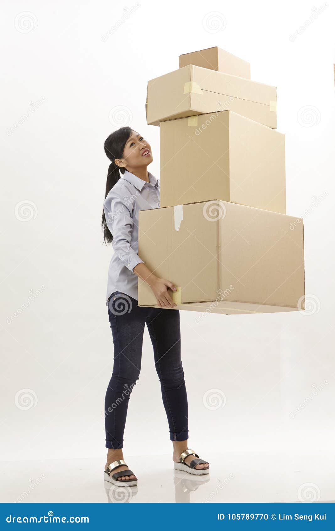 Woman carry boxes stock photo. Image of asian, isolated - 105789770
