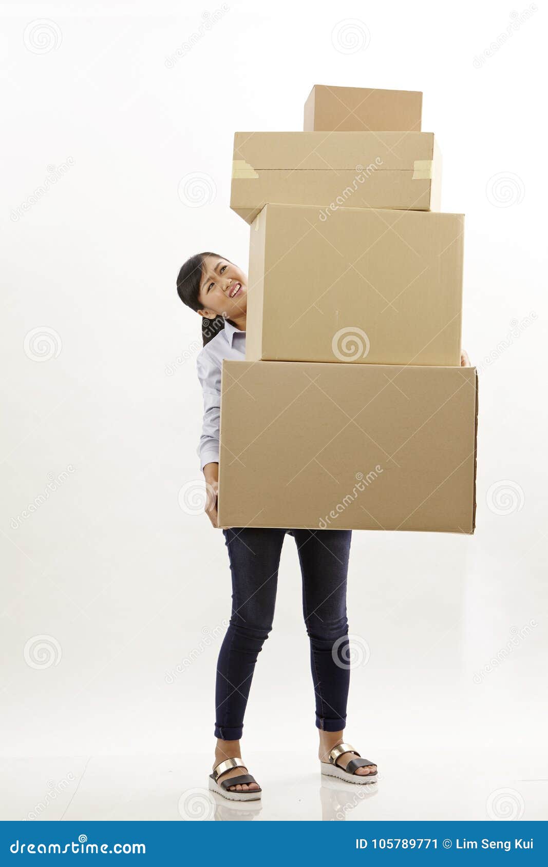 Woman carry boxes stock image. Image of brown, fragile - 105789771
