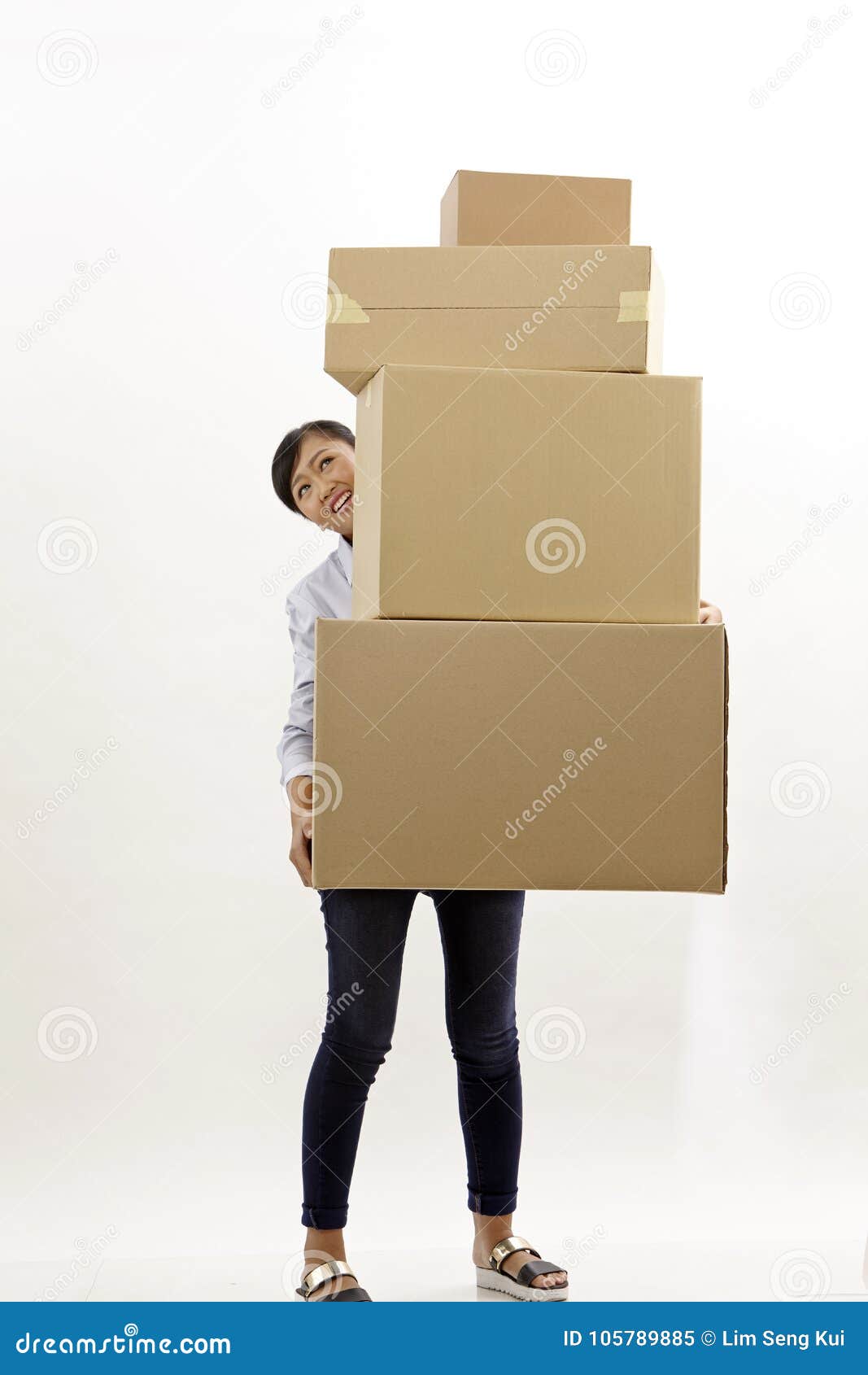 Woman carry boxes stock image. Image of packing, holding - 105789885