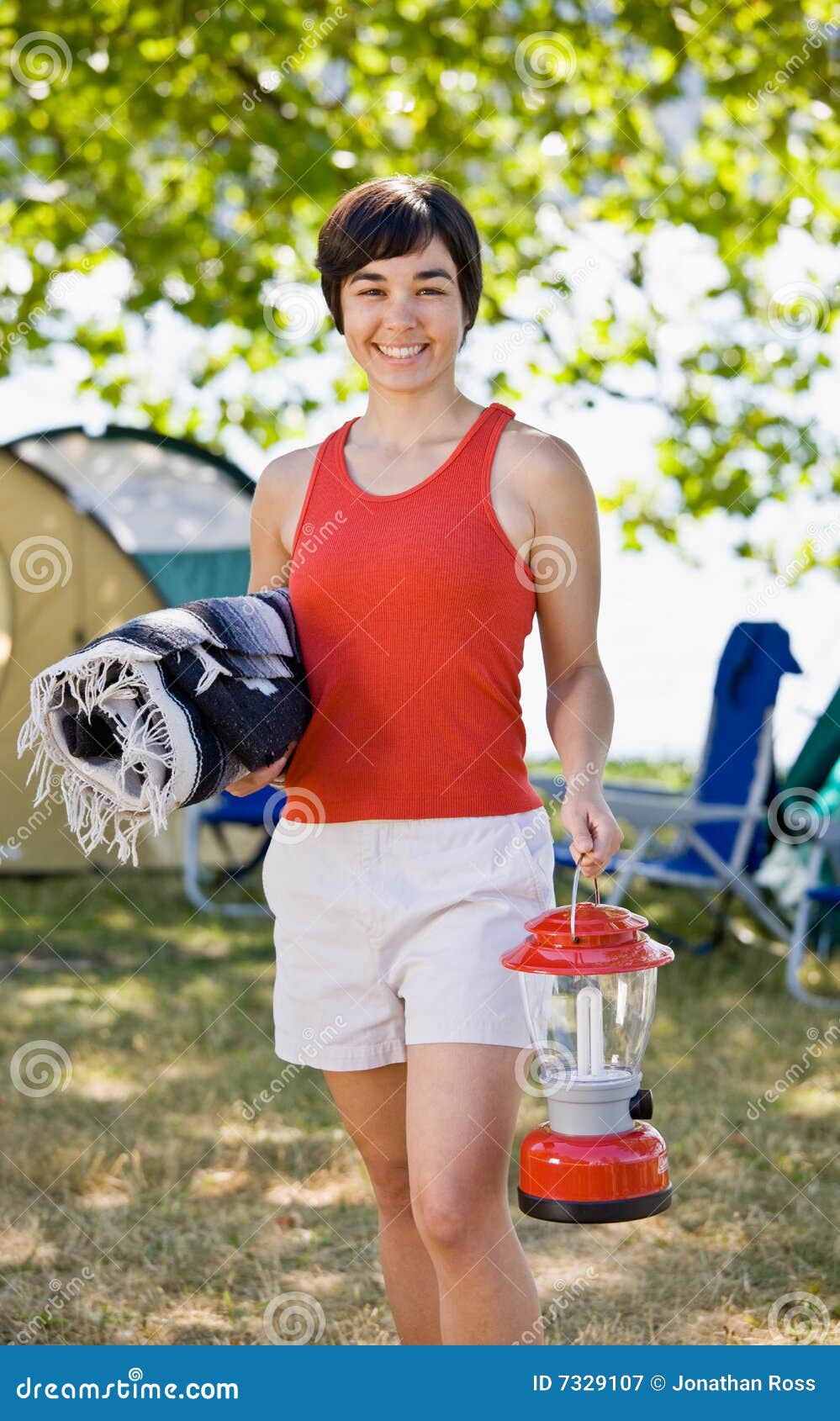 Woman Carrying Blanket and Lantern Stock Image - Image of twenty ...