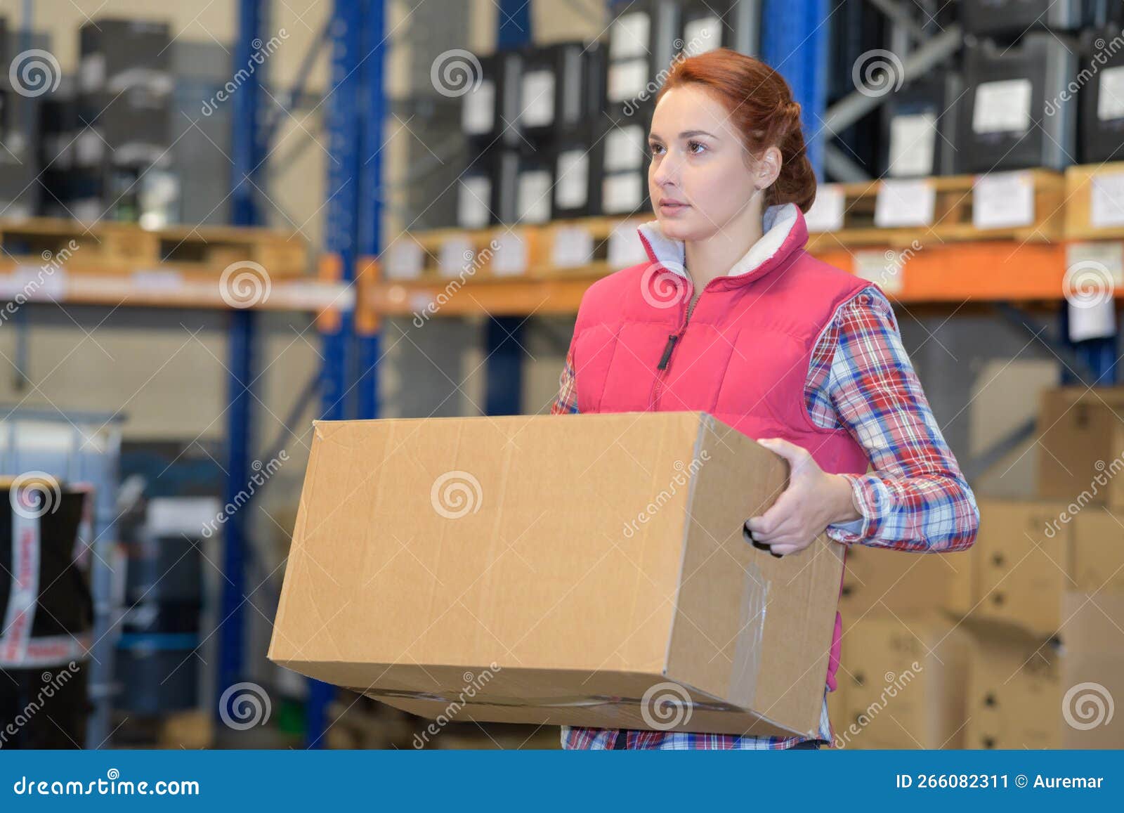 Woman carrying box stock image. Image of material, package - 266082311