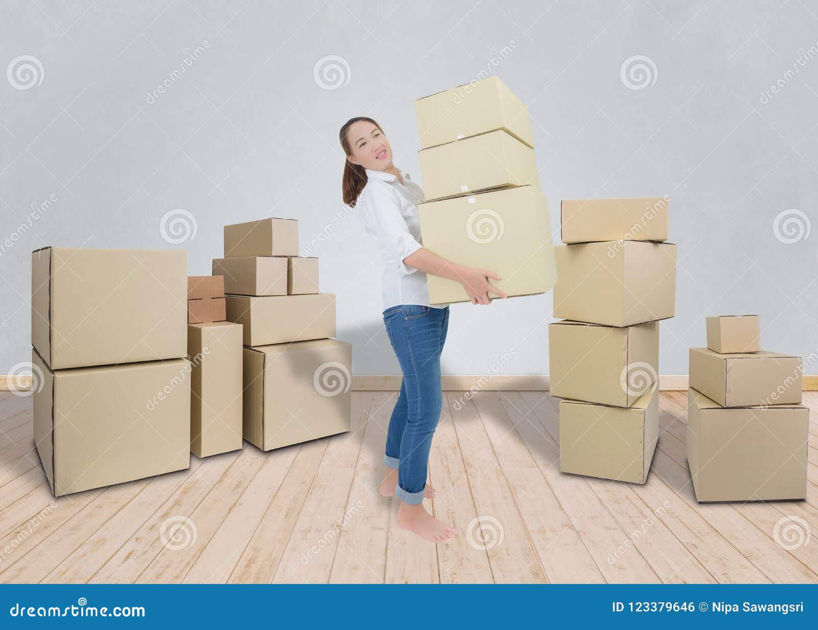Woman Carrying and Lifting Boxes Stock Photo - Image of people, carton ...