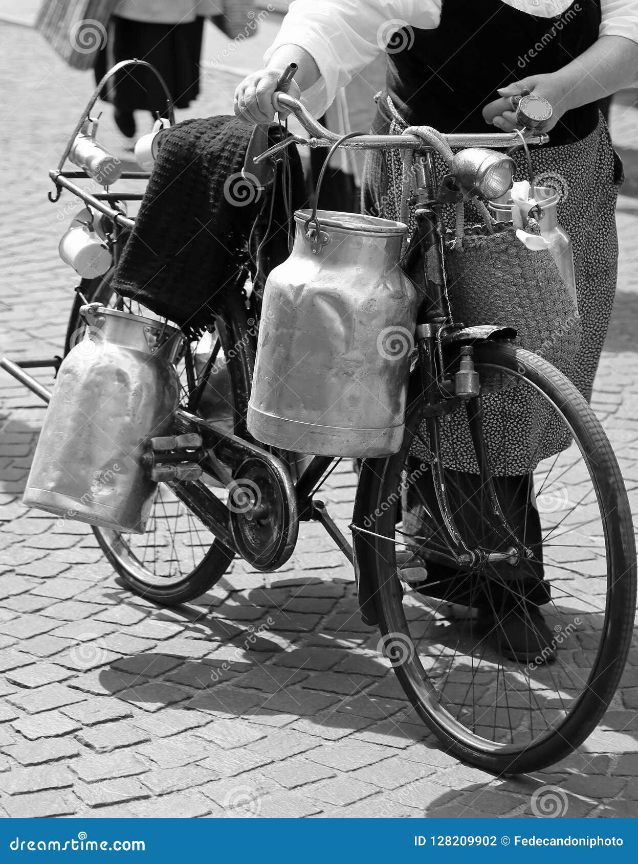 Woman Carrying Milk Cans and Black and White Effect Stock Photo - Image ...