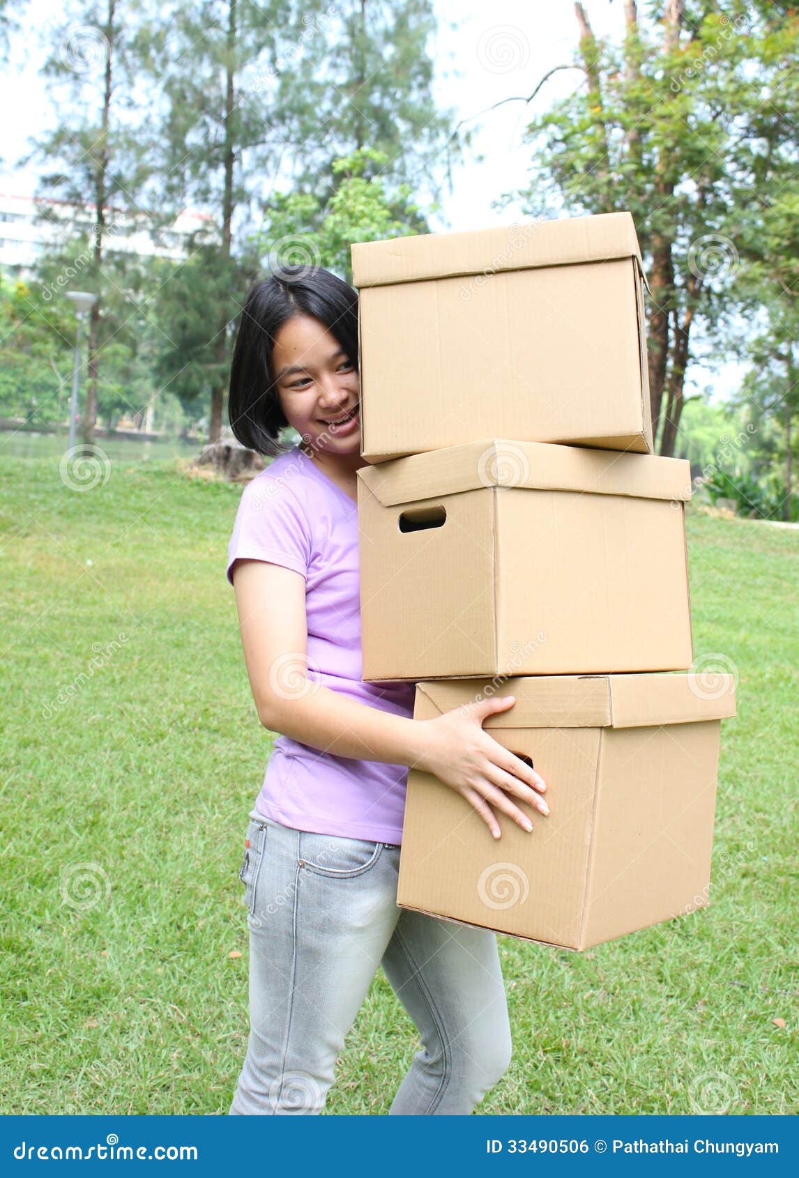 Woman Carrying Moving Boxes Stock Photo - Image of isolated, people ...