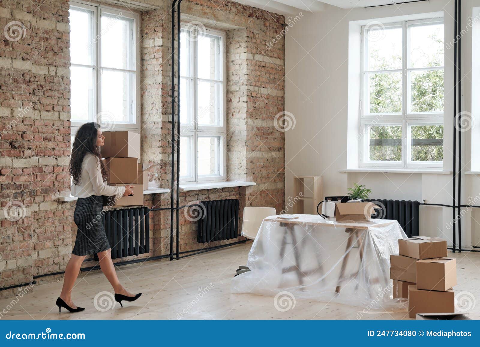 Woman Carrying Moving Boxes during Relocation Stock Photo - Image of ...