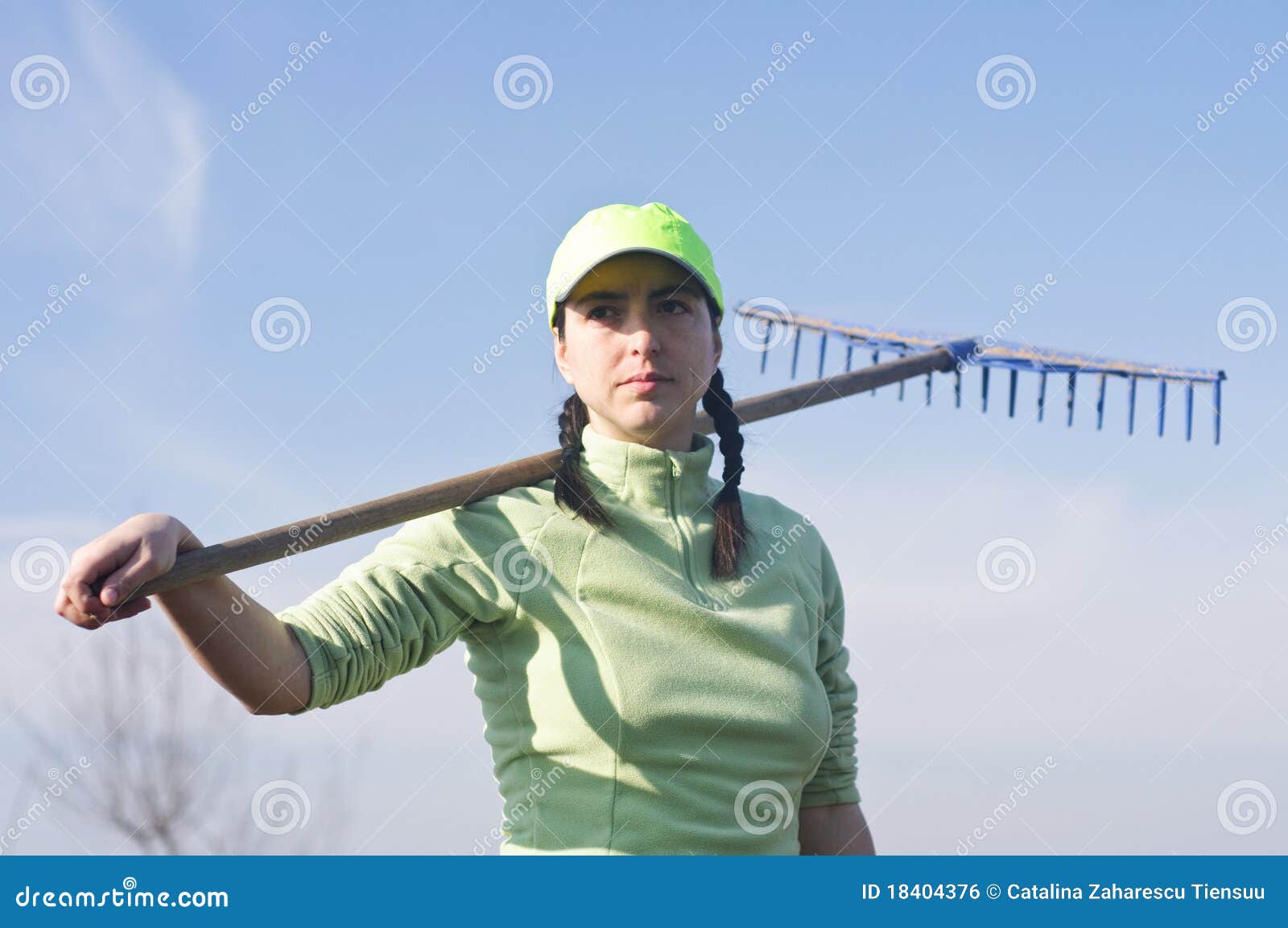 Woman carrying rake stock photo. Image of woman, sunny - 18404376