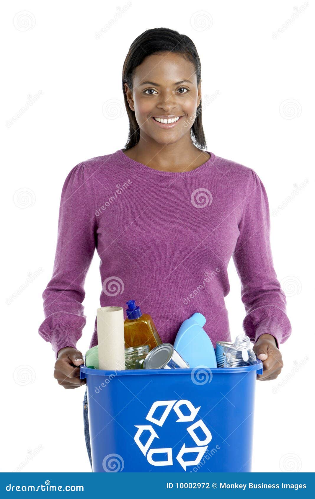 Woman Carrying Recycling Bin Stock Photo - Image of background, people ...