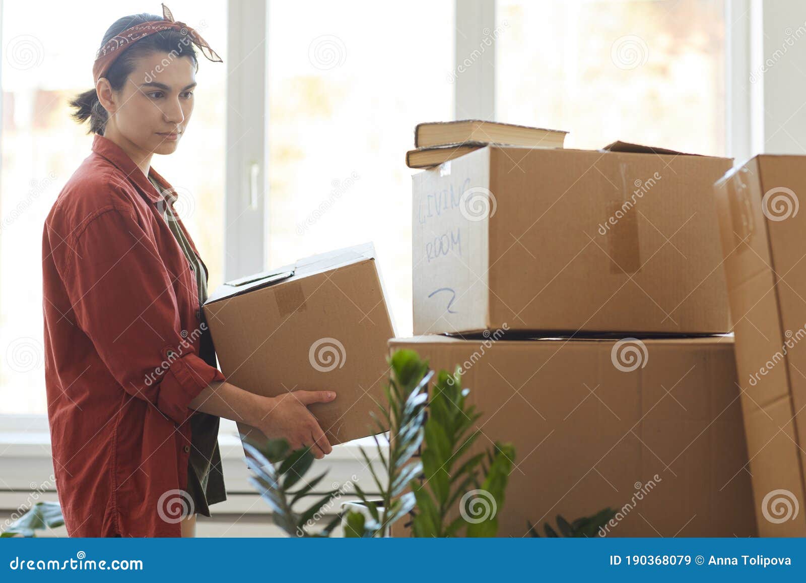 Woman Carrying Things in Box Stock Image - Image of looking, portrait ...