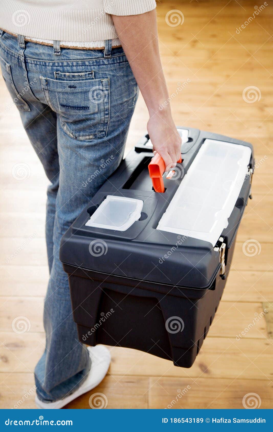 Woman Carrying a Toolbox. Conceptual Image Stock Image - Image of back ...