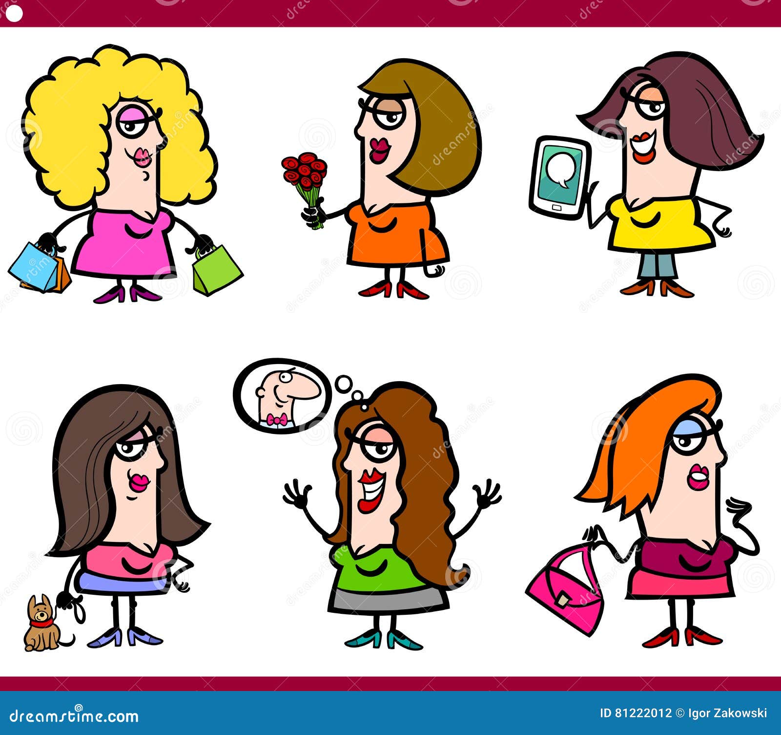 Woman Cartoon Characters Set Stock Vector - Illustration of cartoon ...