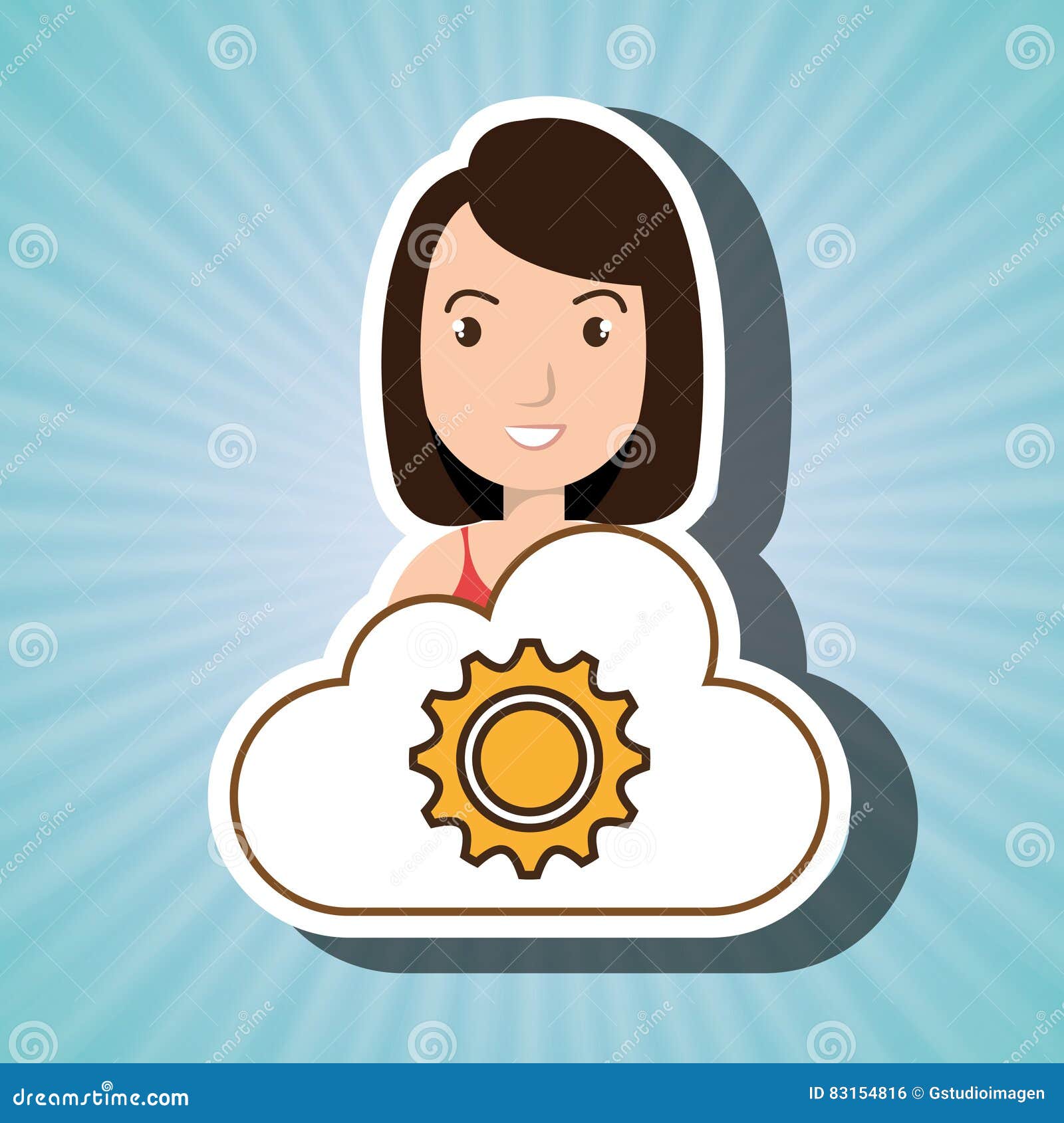 Woman Cartoon Gear Work Cloud Stock Illustration - Illustration of ...