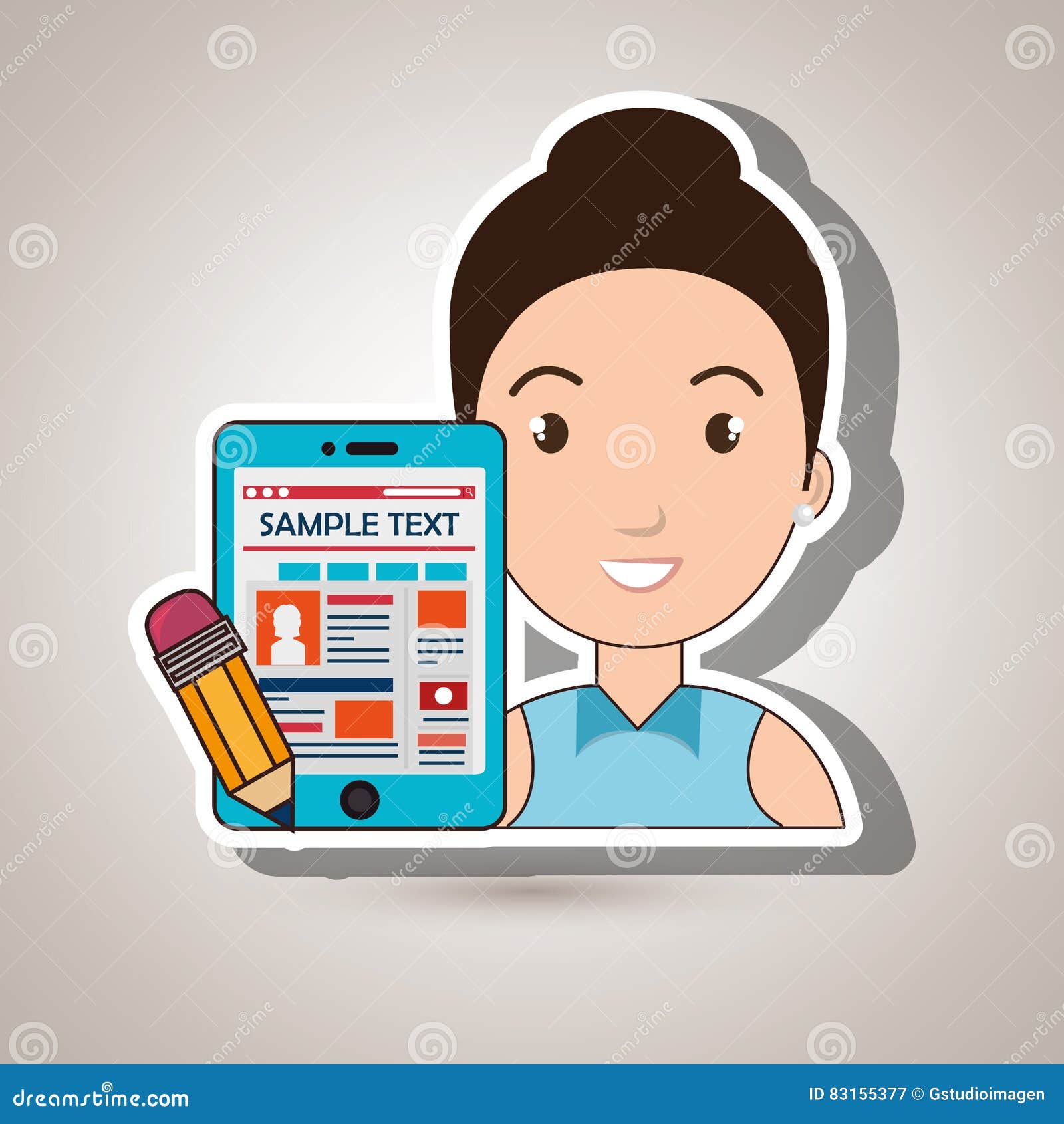 Woman Cartoon Smartphone Sample Test Stock Illustration - Illustration ...