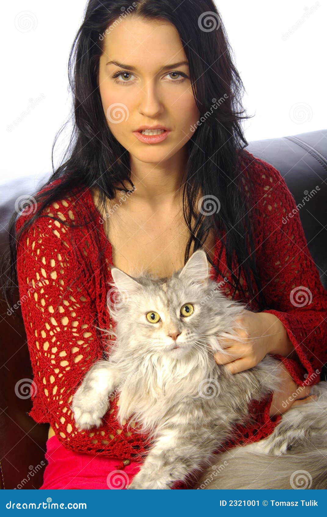 Woman with cat stock image. Image of homehouse, female - 2321001