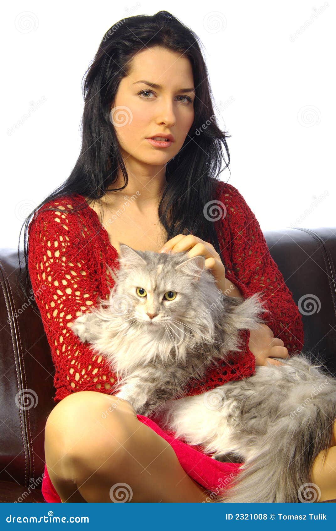 Woman with cat stock photo. Image of student, floor, girl - 2321008