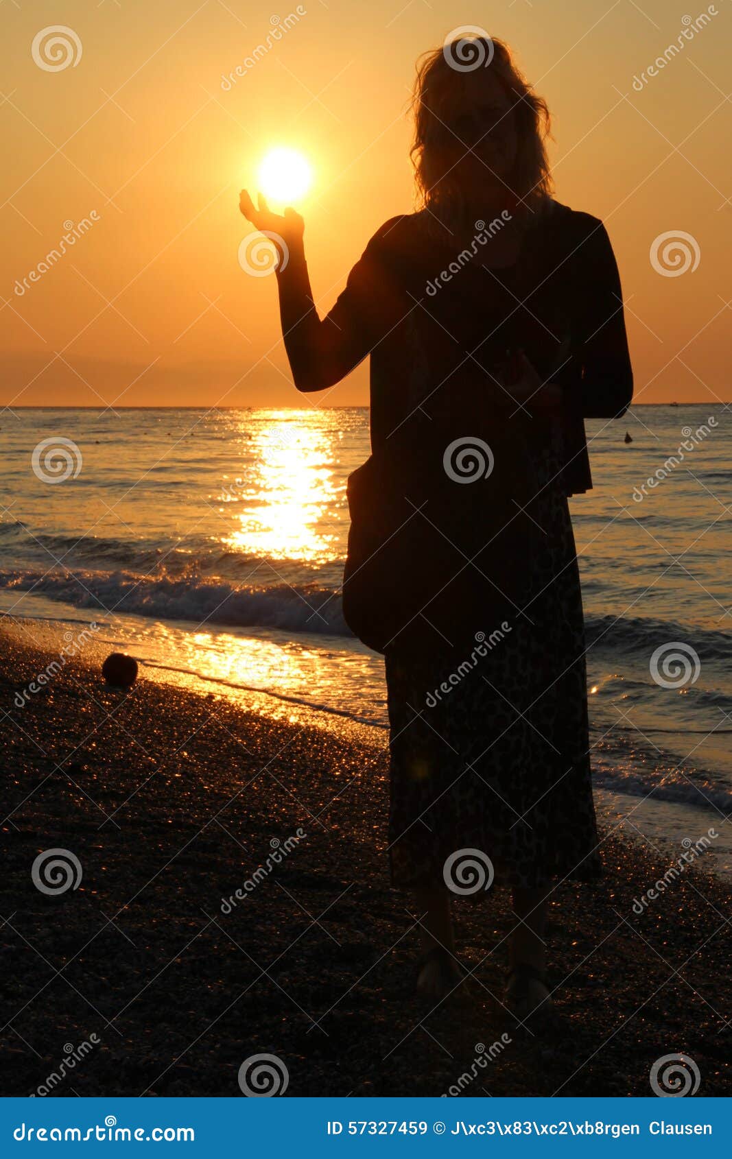 Woman catch the sunrise stock image. Image of orange - 57327459