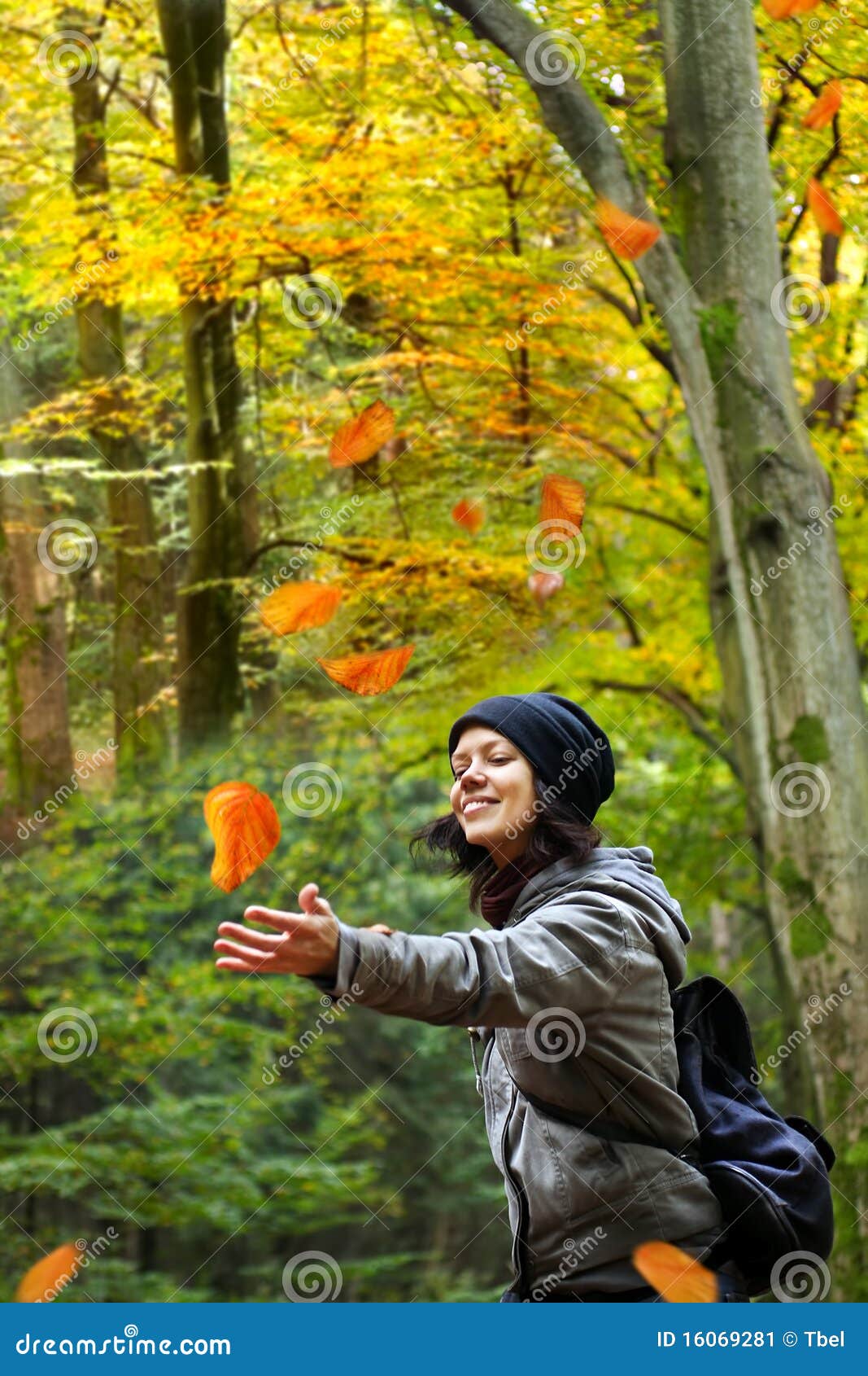 Woman is Catching Falling Leaves Stock Image - Image of girl, leaf ...