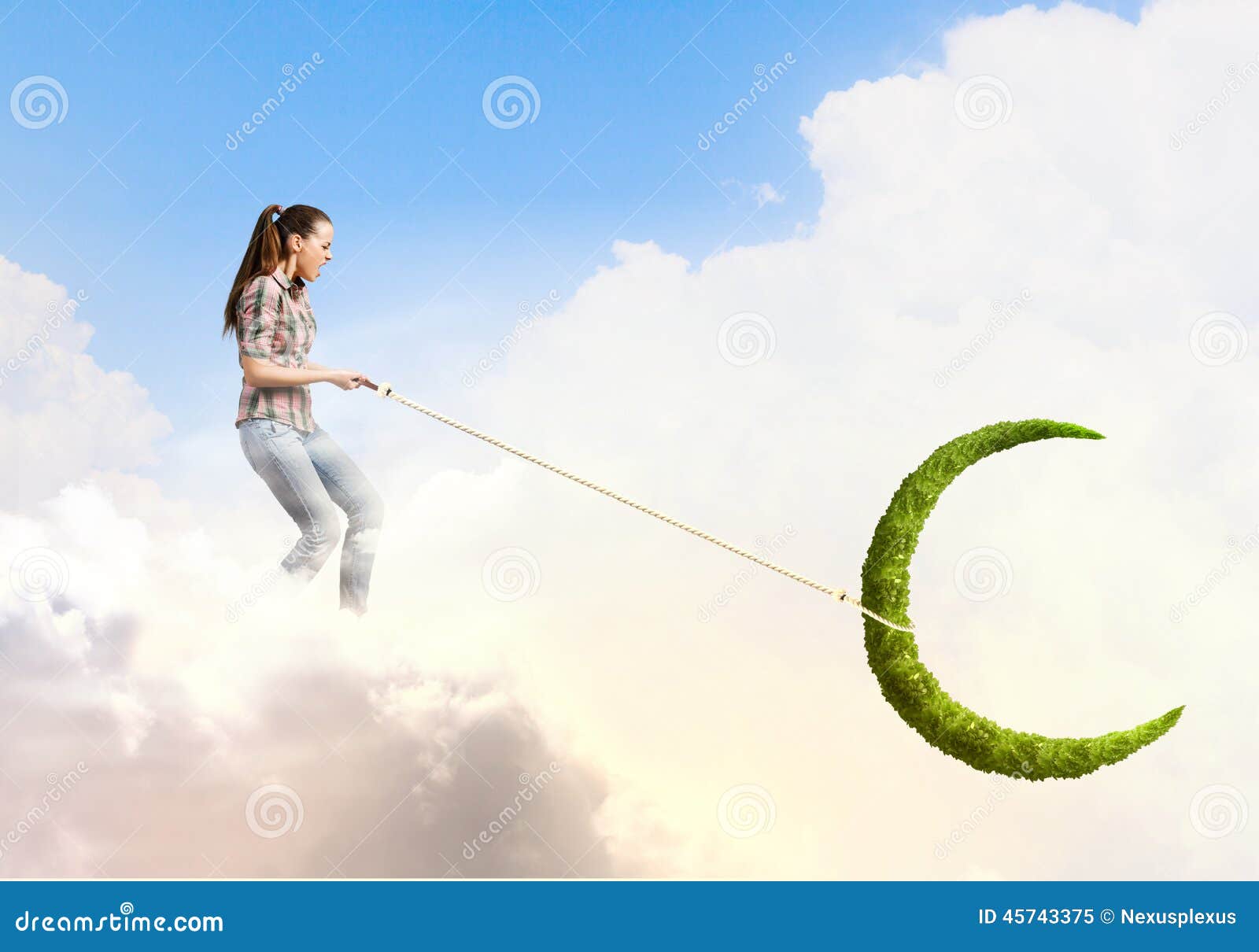 Woman catching moon stock image. Image of conquering - 45743375