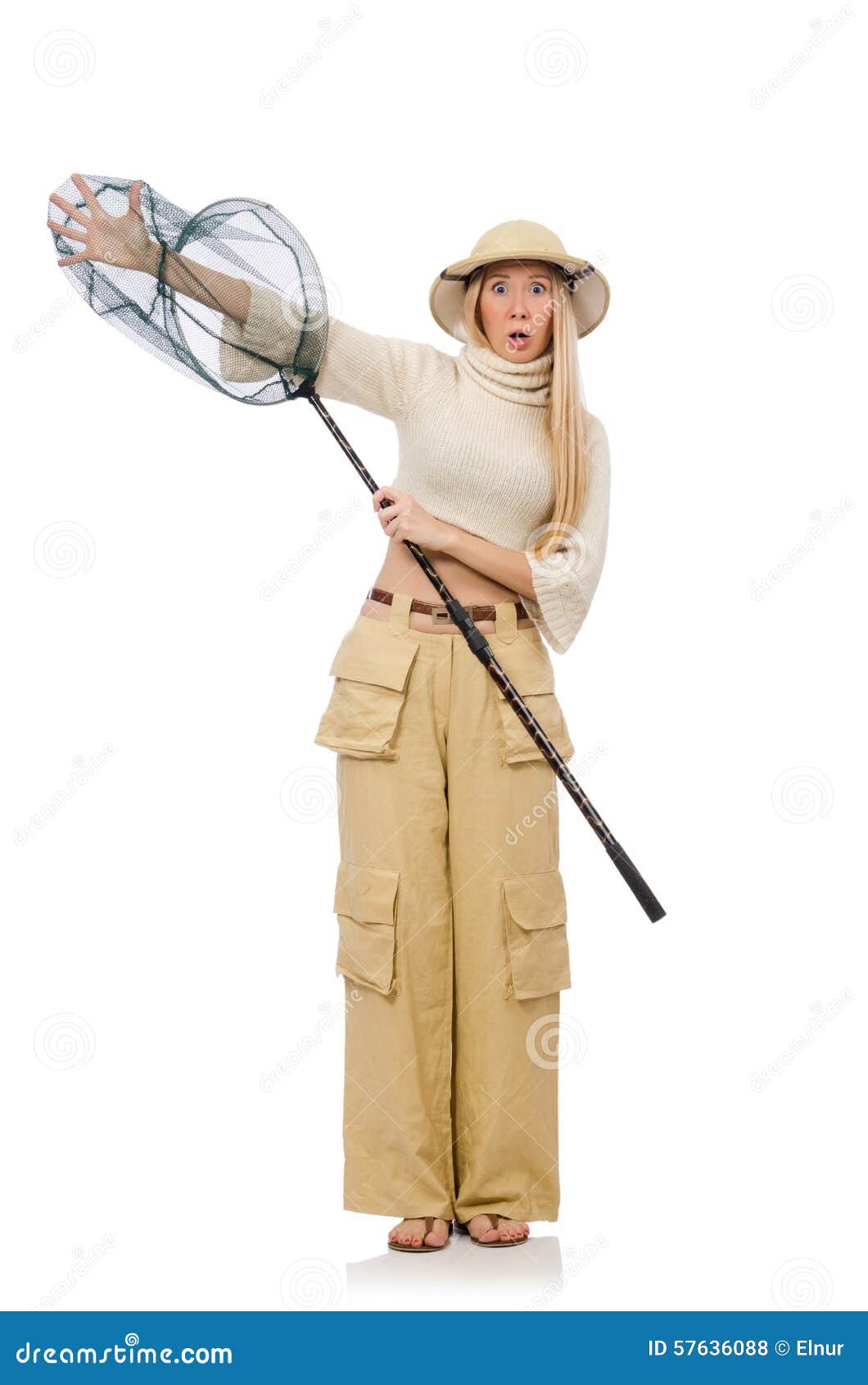 Woman with Catching Net Isolated on the White Stock Photo - Image of ...