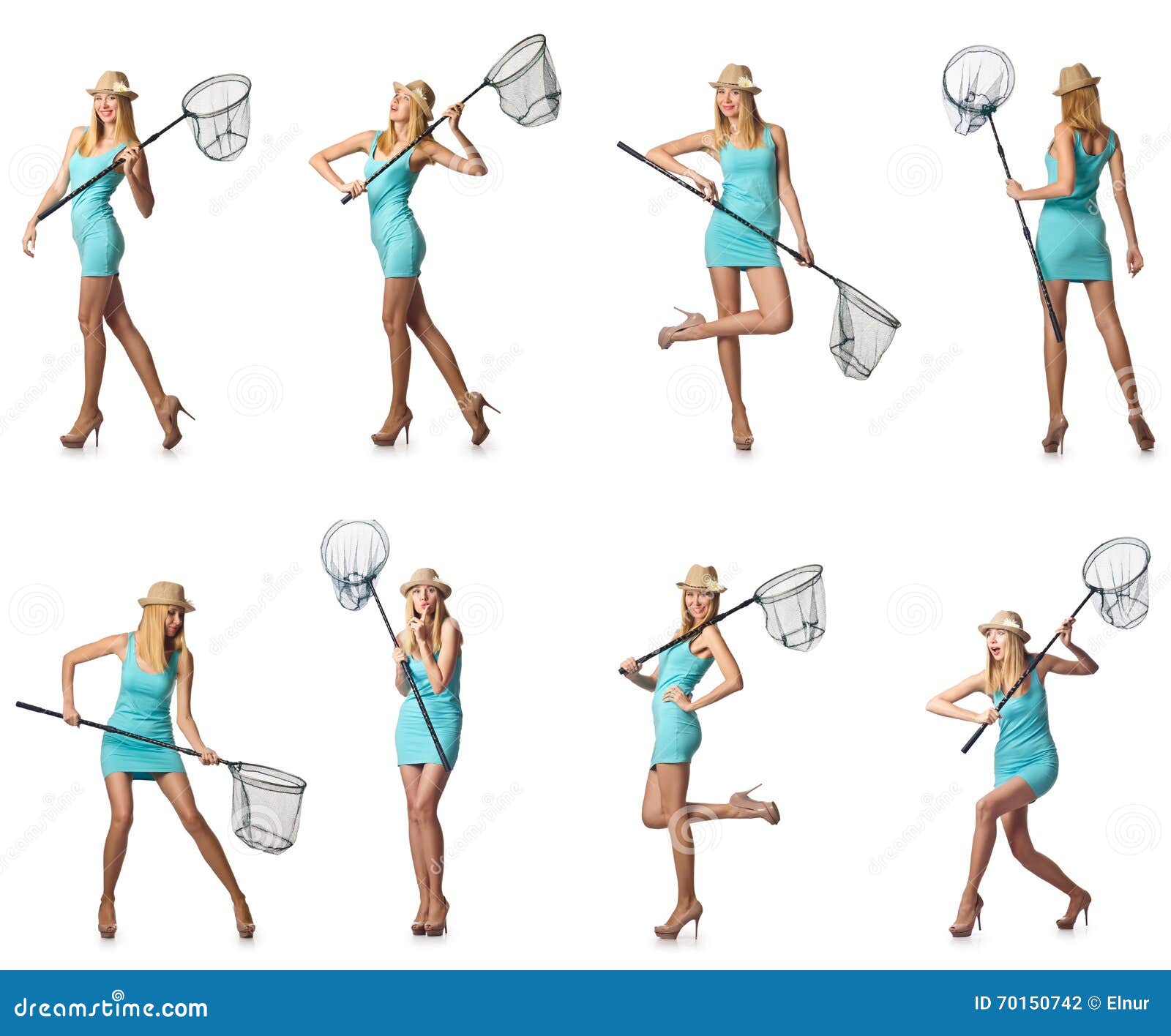 The Woman with Catching Net Isolated on White Stock Photo - Image of ...