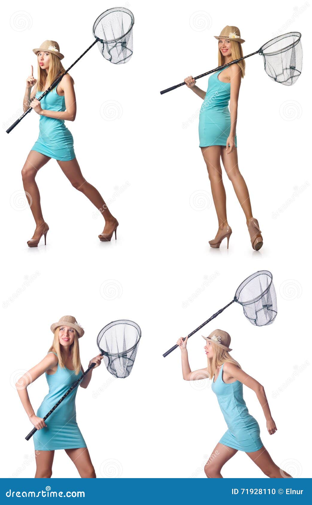 The Woman with Catching Net Isolated on White Stock Photo - Image of ...