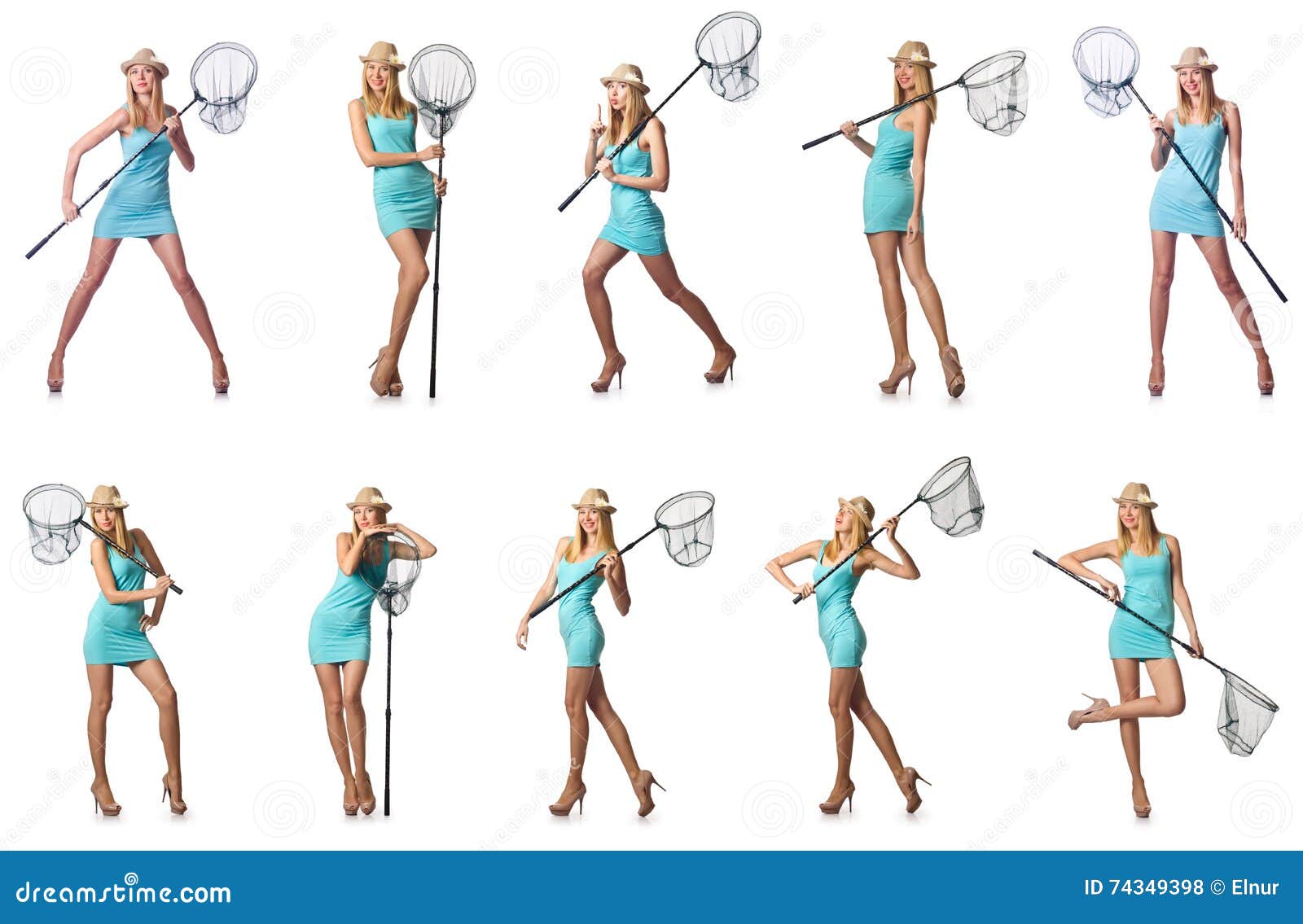 The Woman with Catching Net Isolated on White Stock Photo - Image of ...