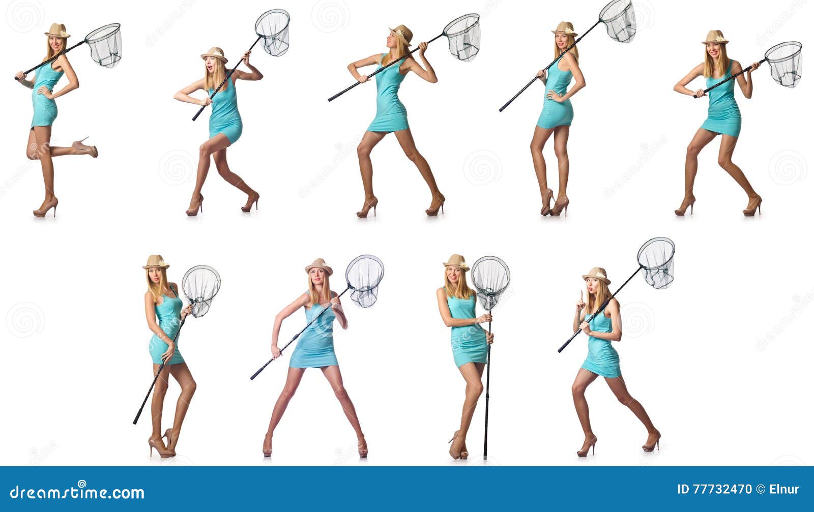 The Woman with Catching Net Isolated on White Stock Photo - Image of ...