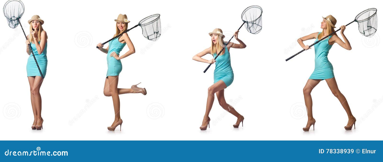 The Woman with Catching Net Isolated on White Stock Image - Image of ...