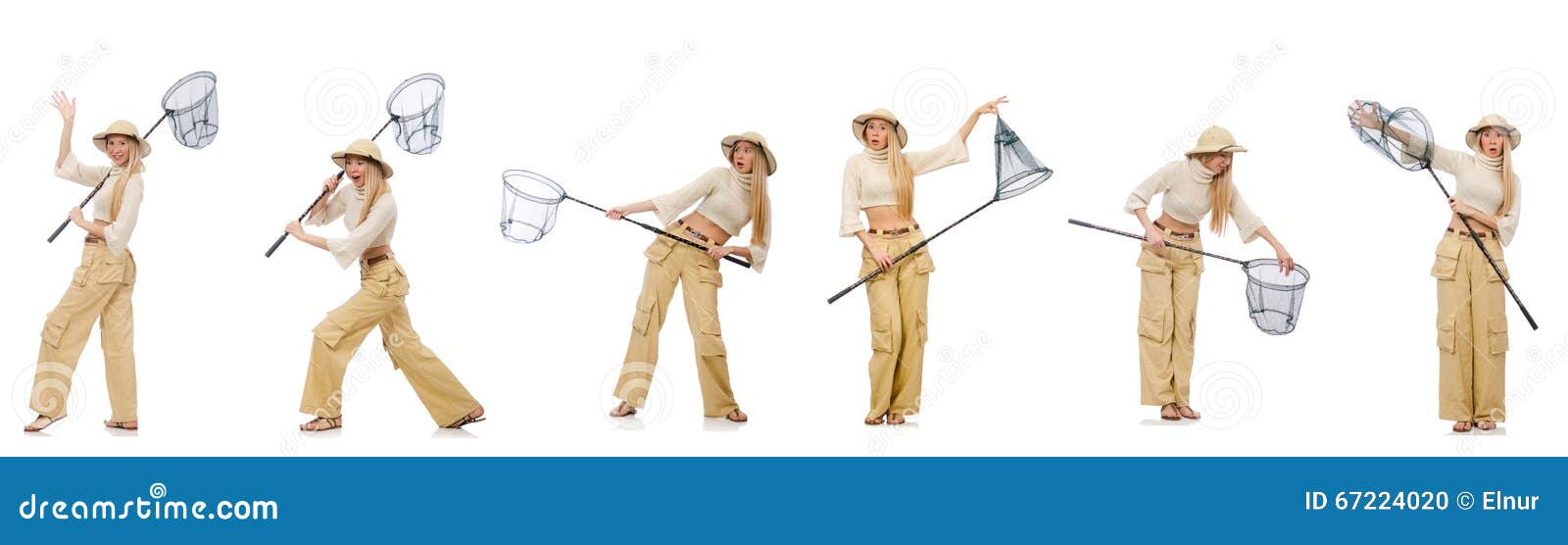 The Woman with Catching Net on White Stock Photo - Image of montage ...