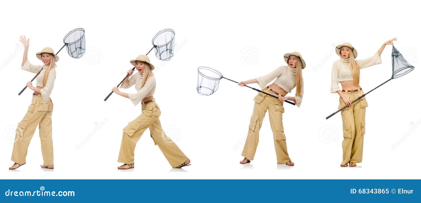 The Woman with Catching Net on White Stock Image - Image of catch ...