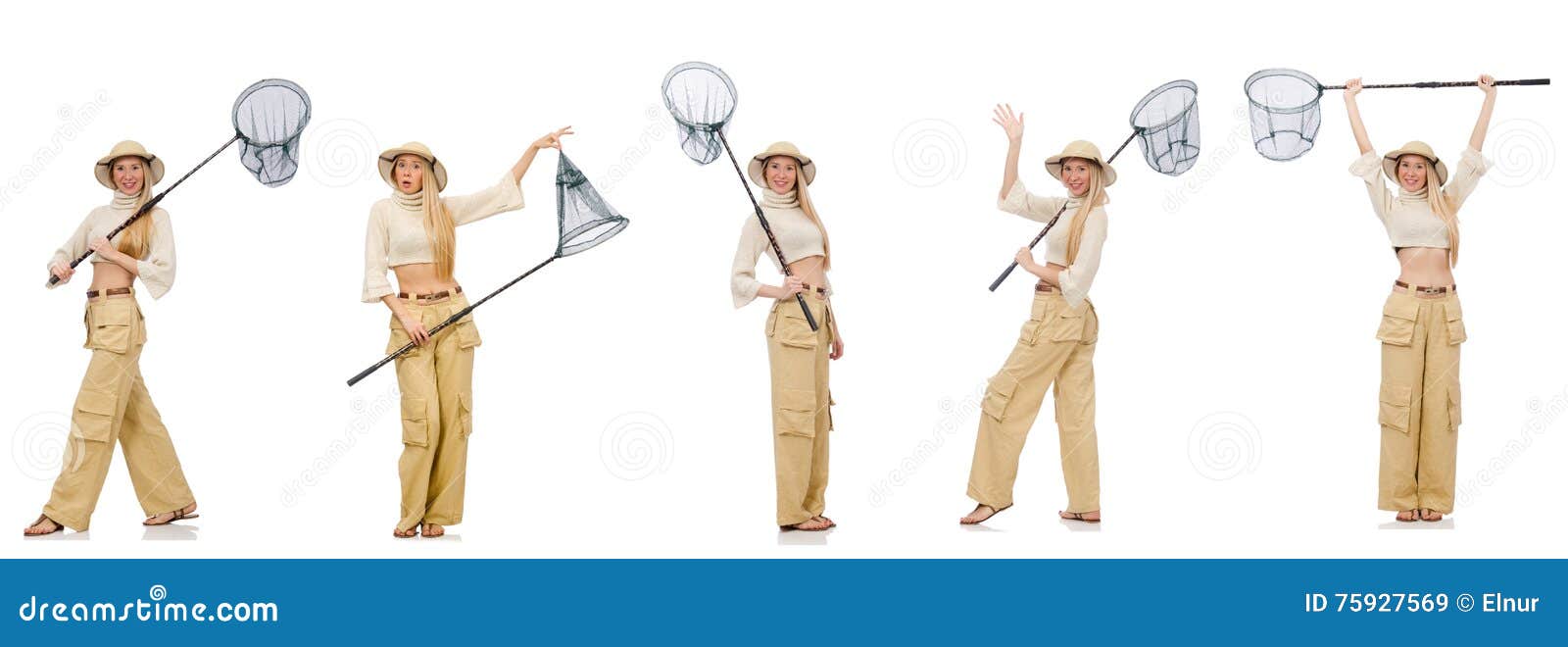 The Woman with Catching Net on White Stock Image - Image of catch ...