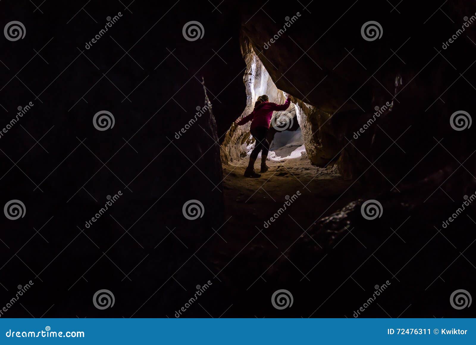 Woman Caver Spelunker Exploring the Cave Stock Image - Image of ...